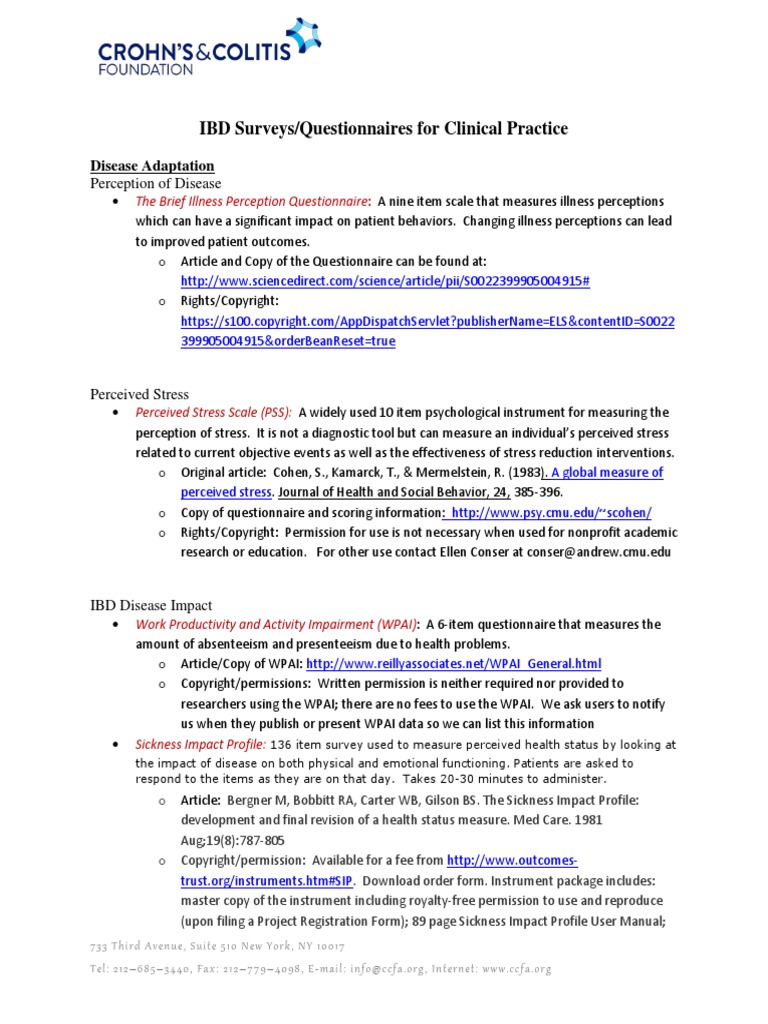 IBD Surveys or Questionnaires For Clinical Practice | PDF | Stress ...