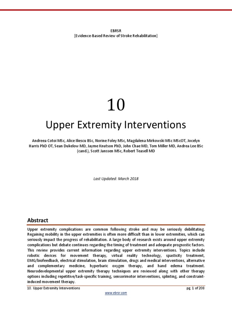 Chapter 10 Upper Extremity Interventions PDF | PDF | Stroke | Physical ...