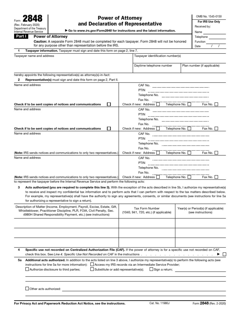 FORM2848 | PDF | Internal Revenue Service | Government Information