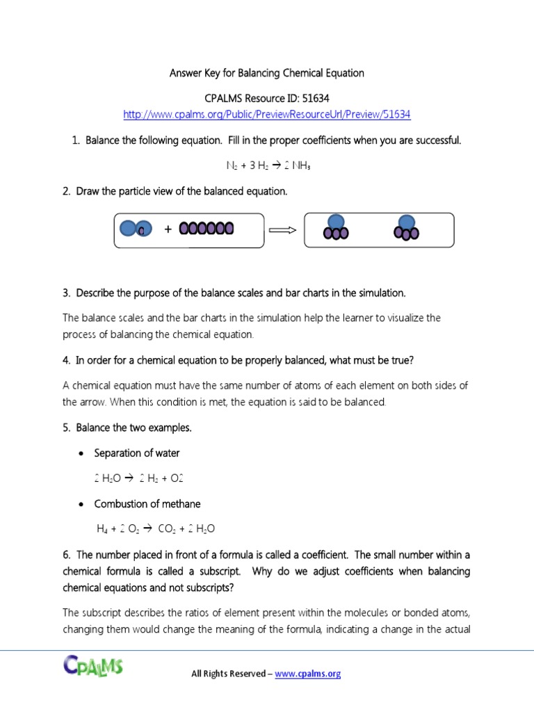 BalancingChemicalEquations AnswerKey | PDF