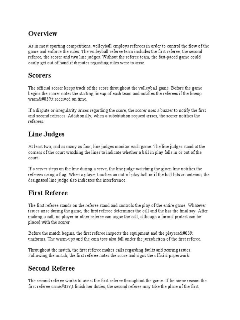 Volleyball Officiating Overview | PDF | Referee | Volleyball