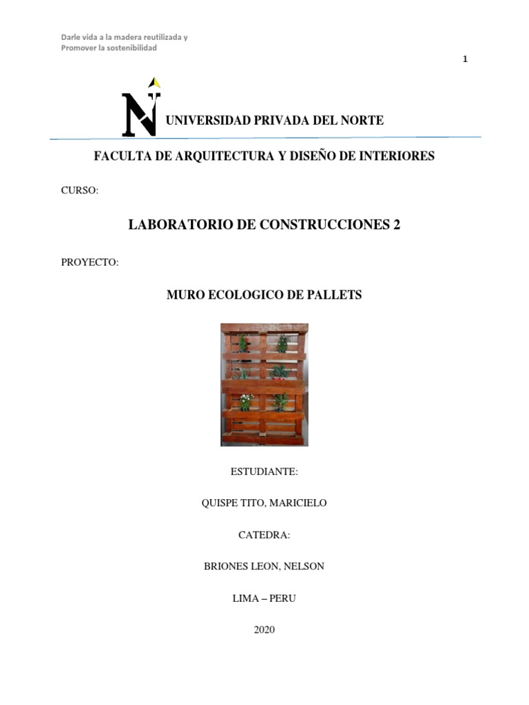 Proyecto - Muro Ecologico de Pallets | PDF | Madera | Reciclaje