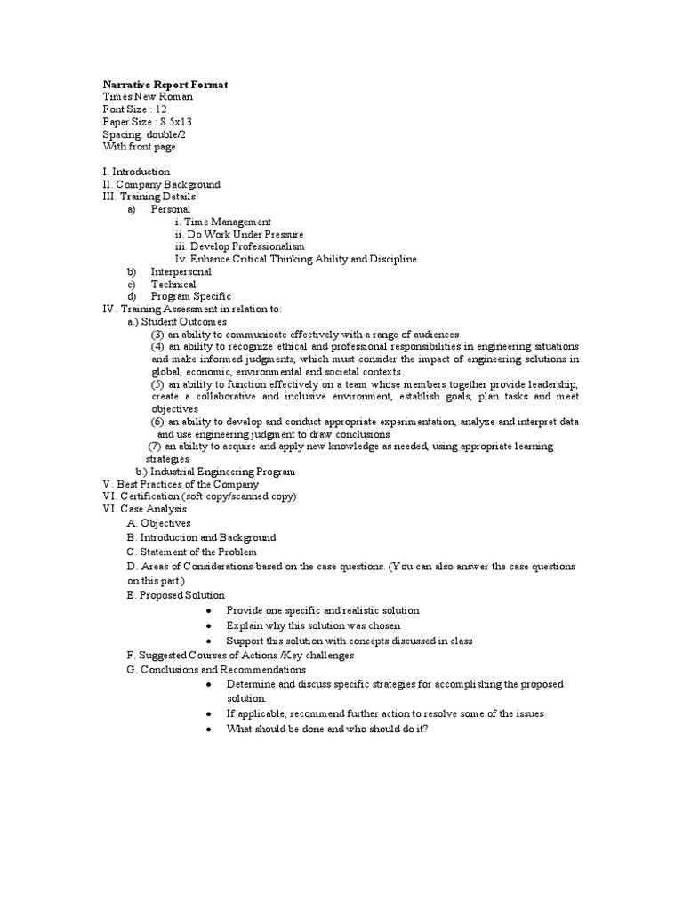 Narrative Report Format Guidelines | PDF