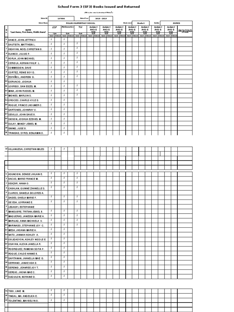 School Form 3 (SF3) Books Issued and Returned | PDF