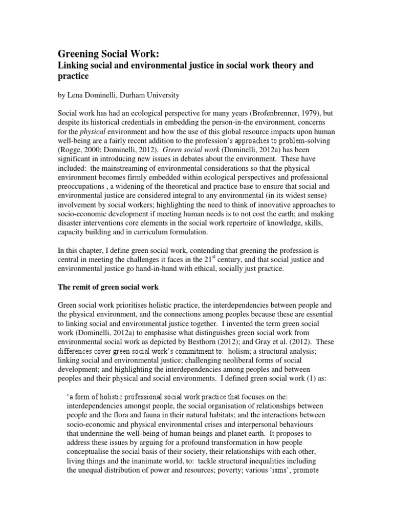 Greening Social Work Linking Social and | PDF | Interdisciplinarity ...