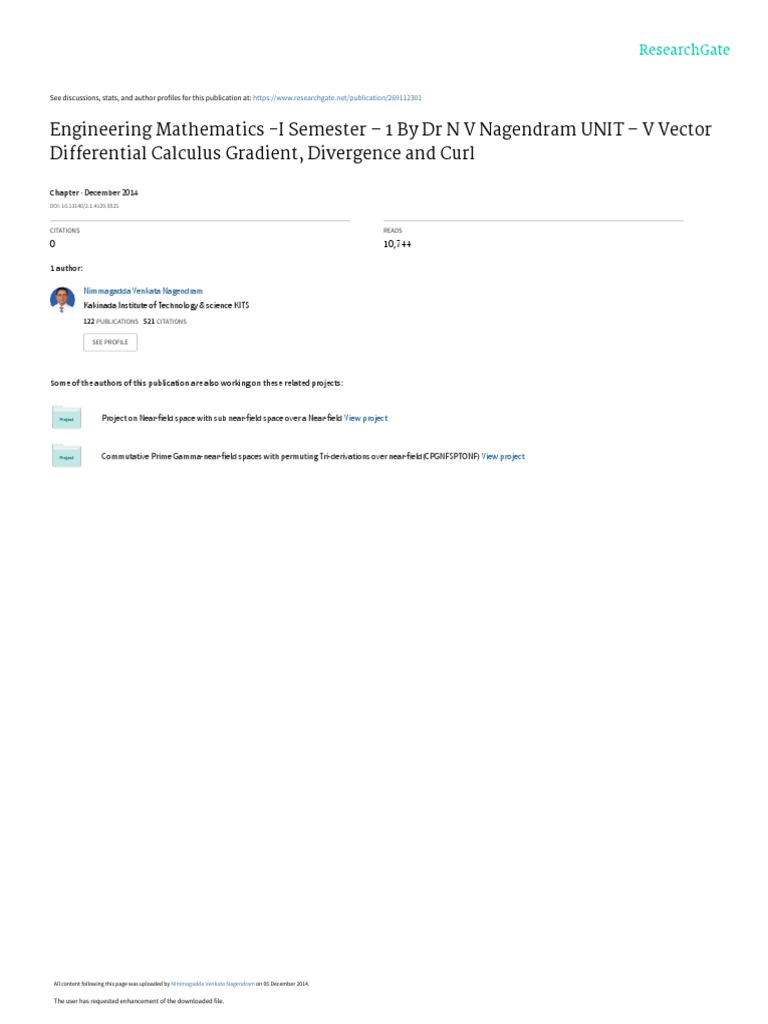 Engineering Mathematics - I Semester - 1 by DR N V Nagendram UNIT - V Vector Differential ...