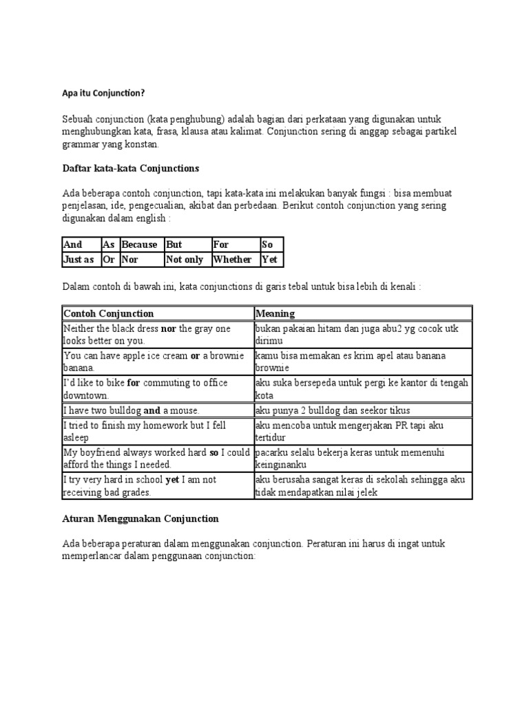 Pengertian dan Jenis Conjunction | PDF | Seni & Disiplin Bahasa