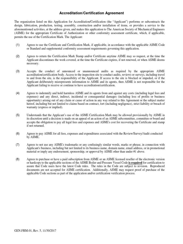 Accreditation and Certification Agreement Form | PDF | Business Law ...