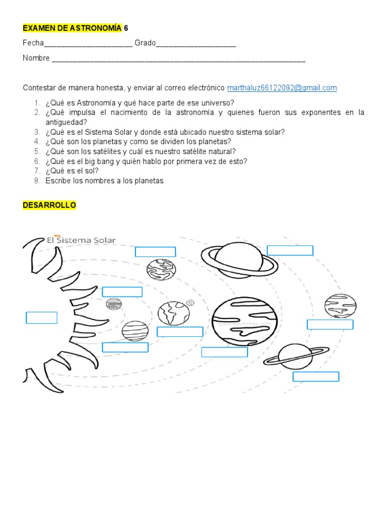 EXAMEN DE ASTRONOMÍA - 6 Grado | PDF