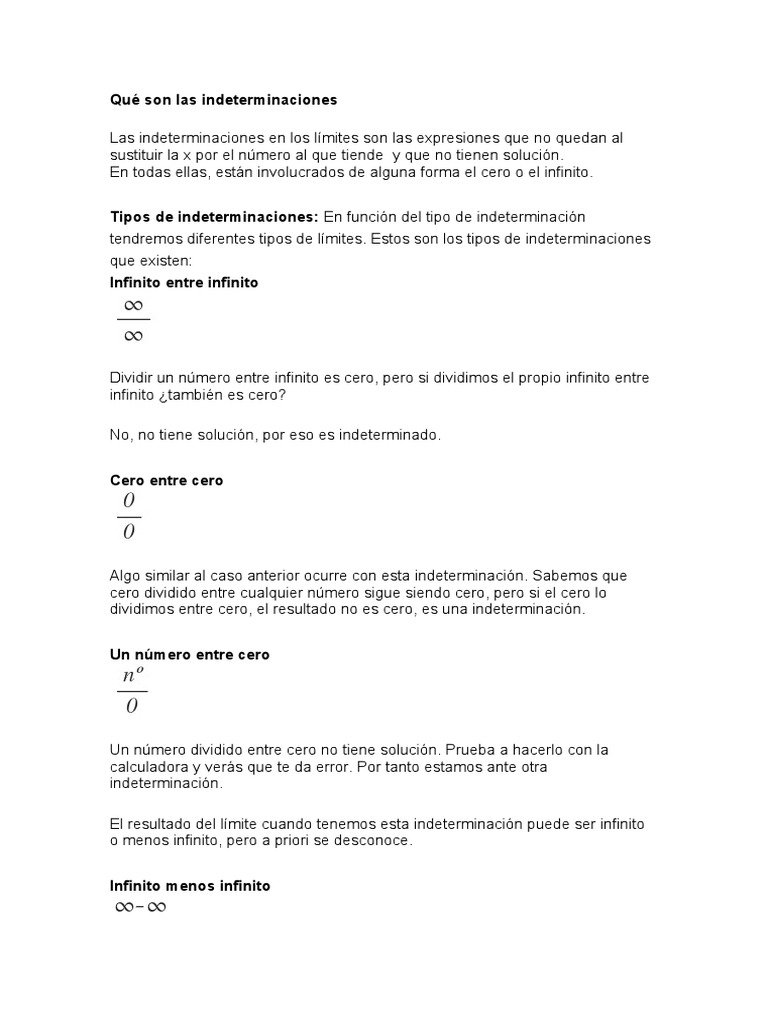 Tipos de Indeterminaciones en Matemáticas | PDF | infinito | Exponenciación