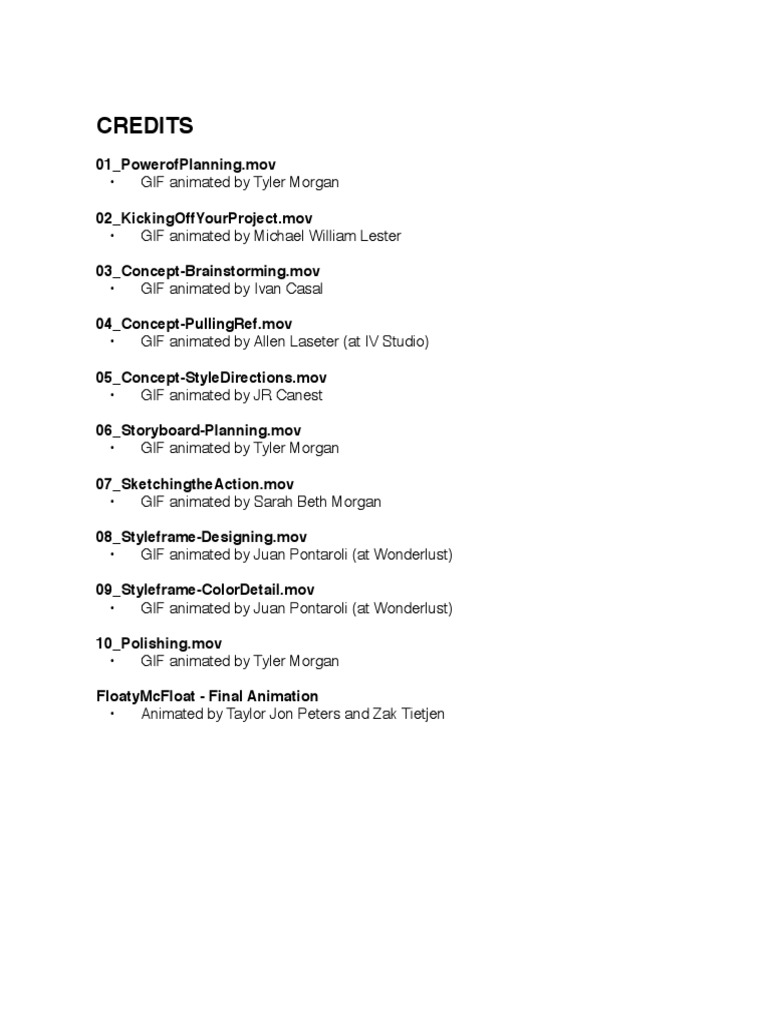 Sarah Beth Morgan - Animation Credits PDF | PDF