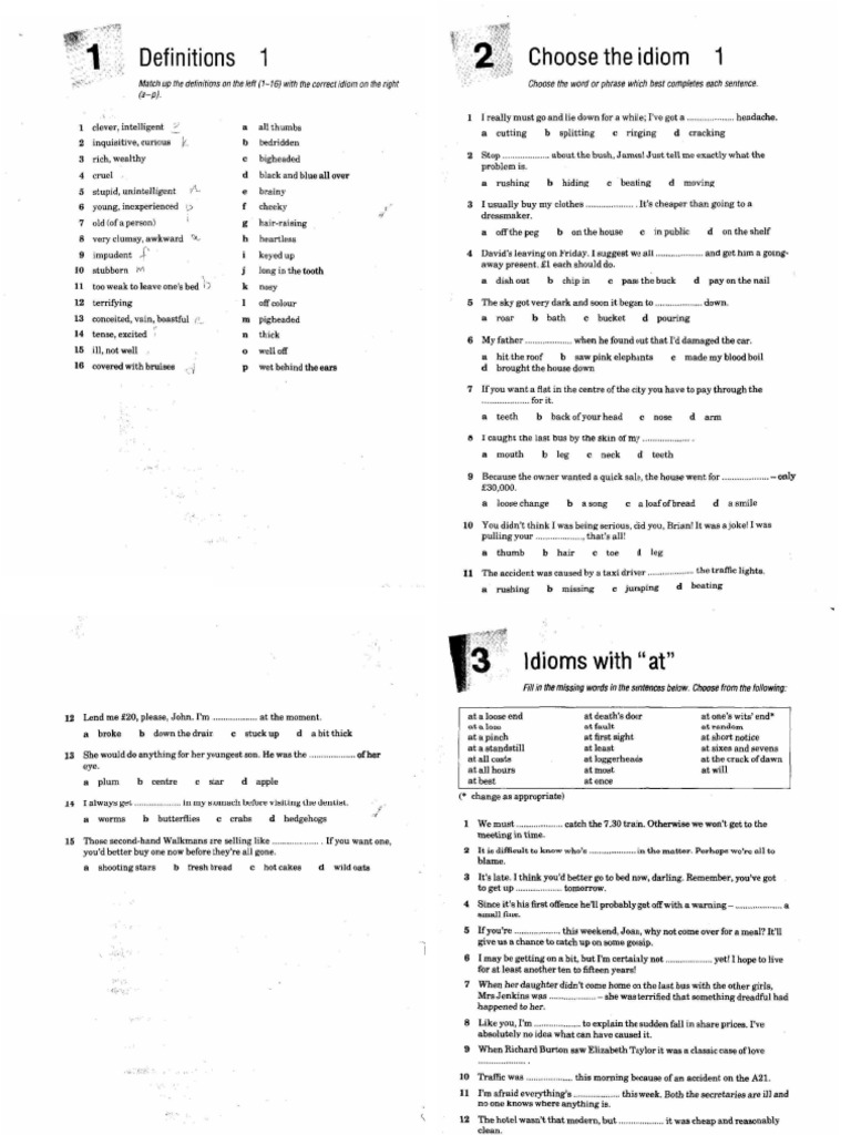 Idiom Test Print PDF | PDF