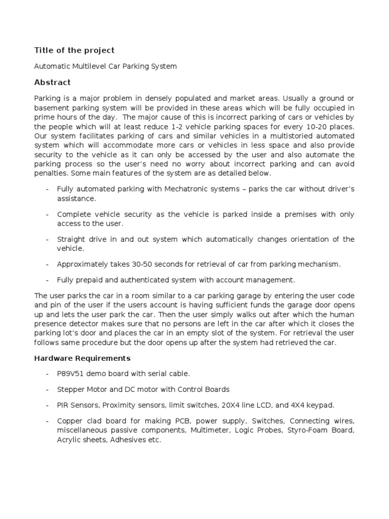 Automatic Multilevel Car Parking System | PDF | Parking | Automation