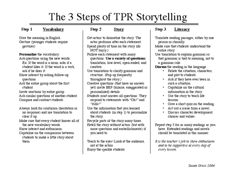 The 3 Steps of TPR Storytelling: Step 1 Vocabulary Step 2 Story Step 3 ...