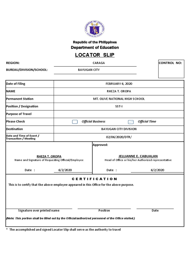 Locator Slip: Department of Education | PDF
