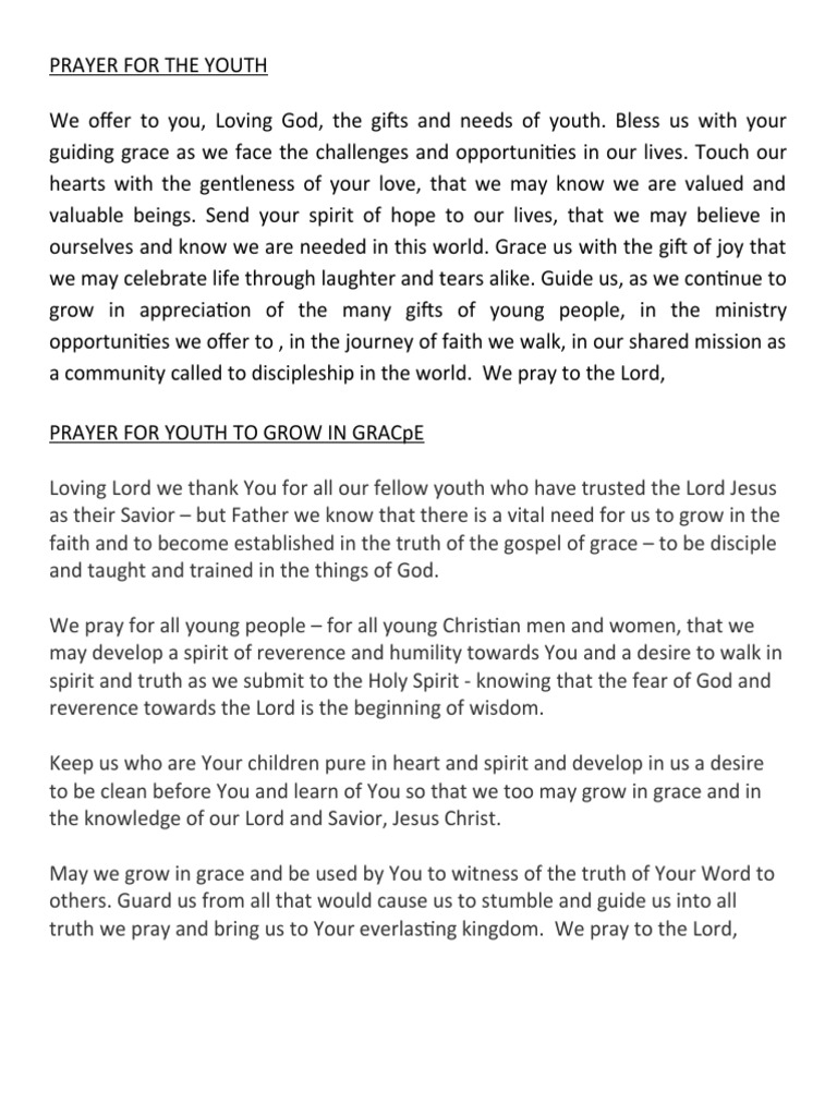 Prayer for Today's Youth | PDF | Grace In Christianity | God The Father