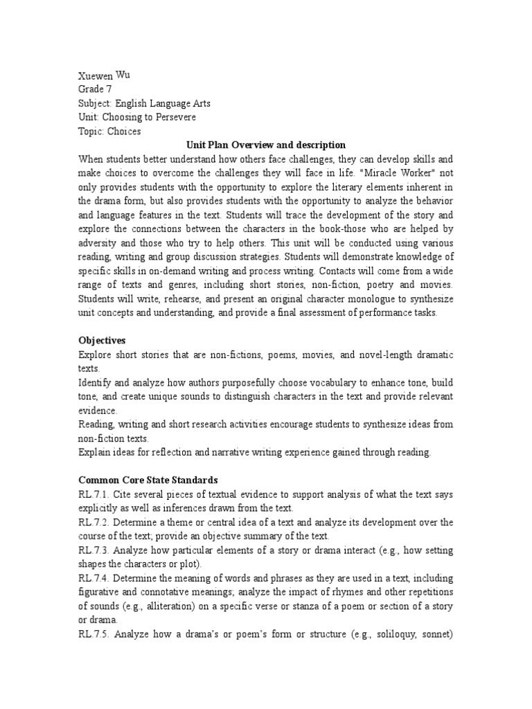 Unit Plan Overview and Description | PDF | Narrative | Poetry