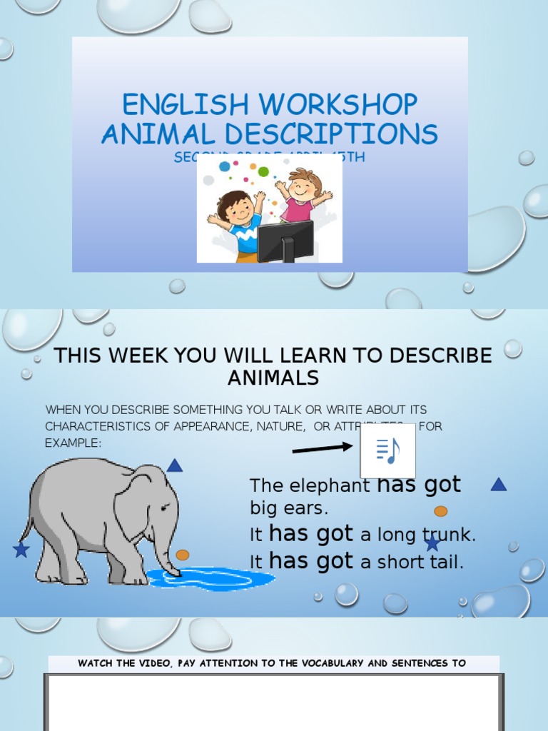 English Workshop Animal Descriptions: Second Grade April 15Th | PDF