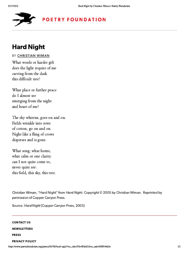 Hard Night by Christian Wiman - Poetry Foundation | PDF