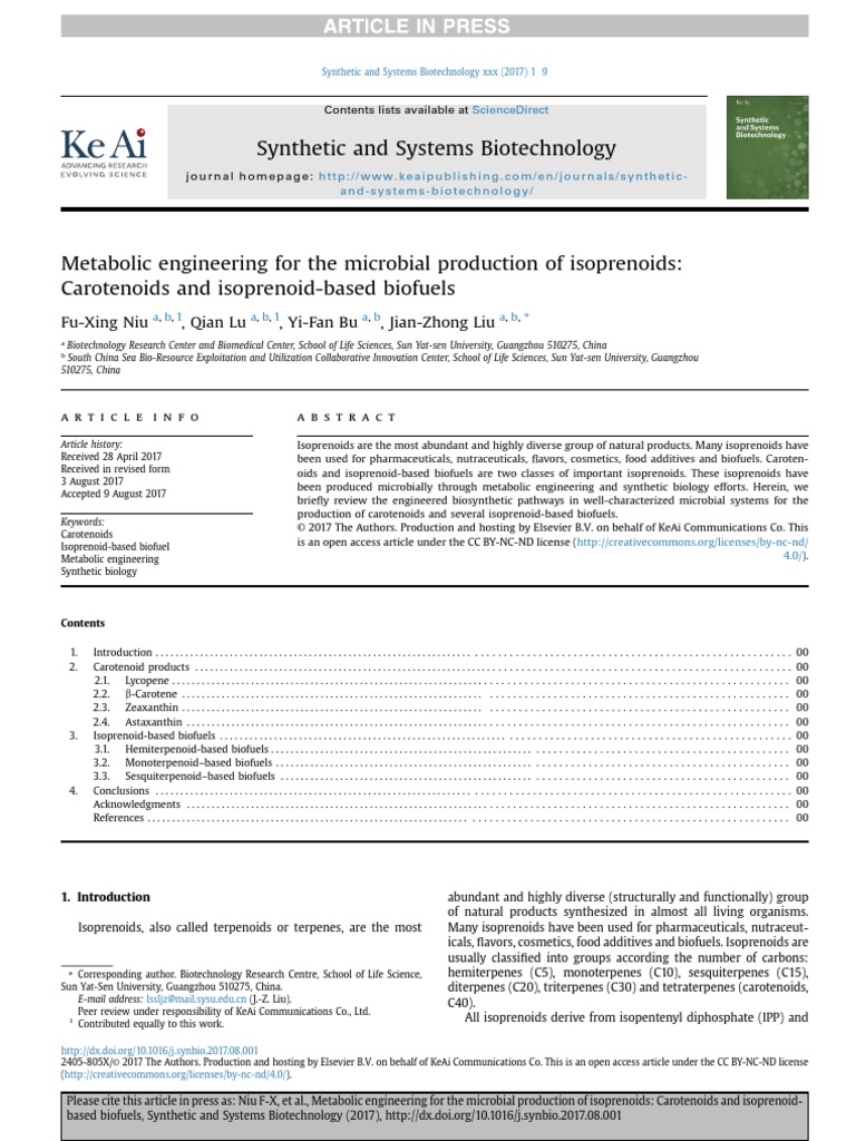 Metabolic Engineering For The Microbial Production of Isoprenoids Carotenoids and Isoprenoid ...