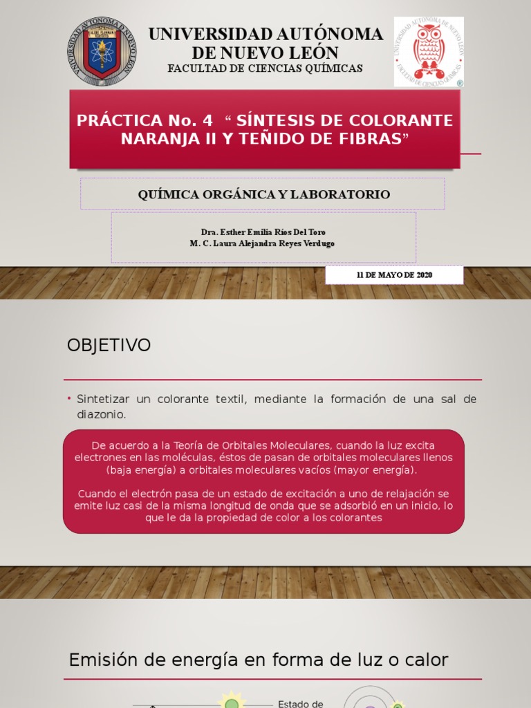 QOyL PRÁCTICA No. 4 - SÍNTESIS DE COLORANTE NARANJA II Y TEÑIDO DE ...