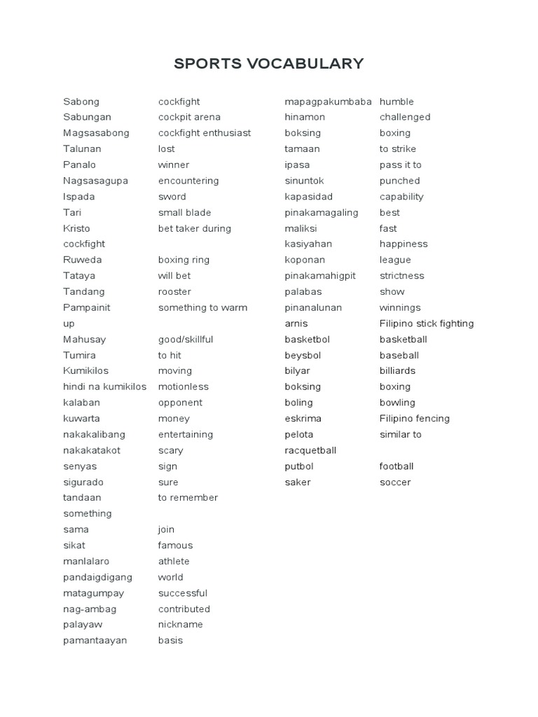 Filipino Sports Lingo and Terms | PDF