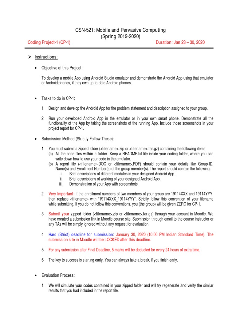 CSN-521: Mobile and Pervasive Computing (Spring 2019-2020) : Coding Project-1 (CP-1) Duration ...