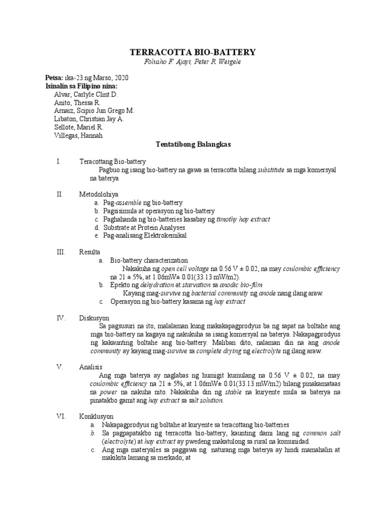 Tentatibong Balangkas | PDF