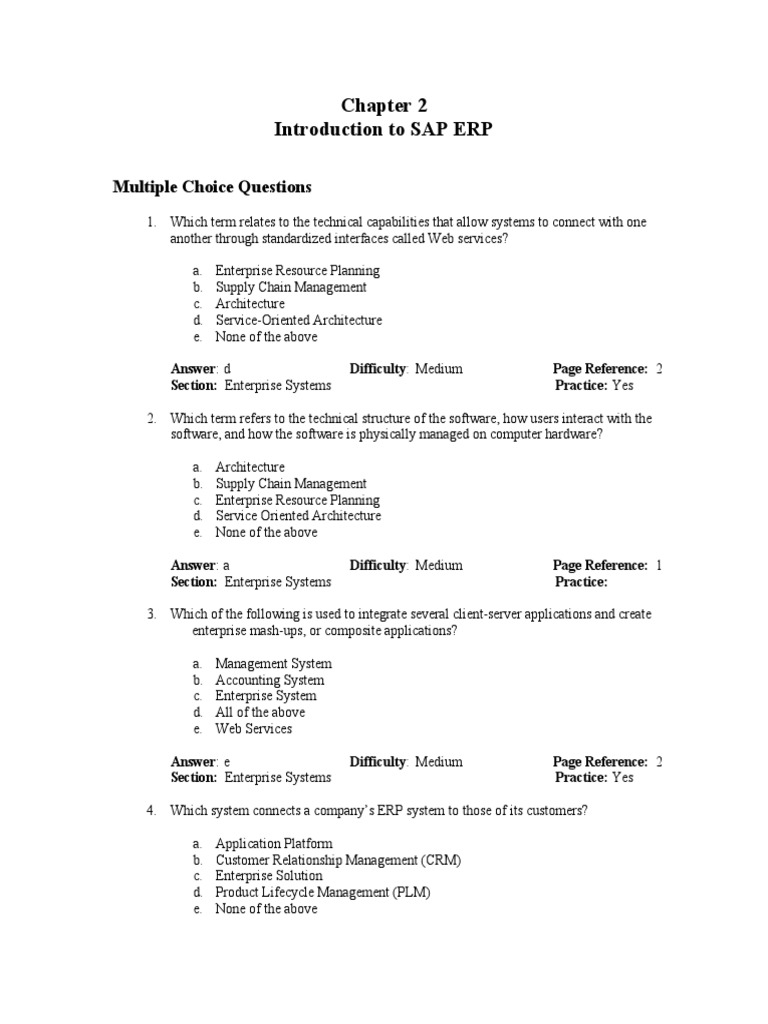 ch02 Test Questions Multiple-Choice | PDF | Enterprise Resource ...