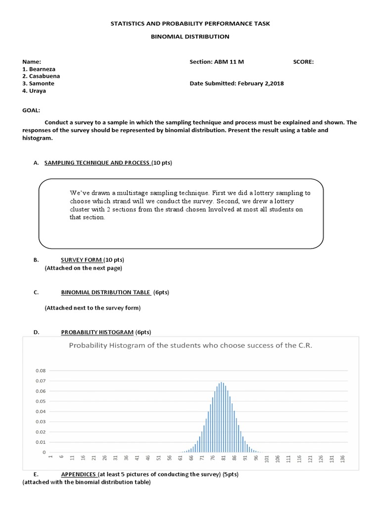 Statistics and Probability Performance Task Binomial Distribution | PDF ...