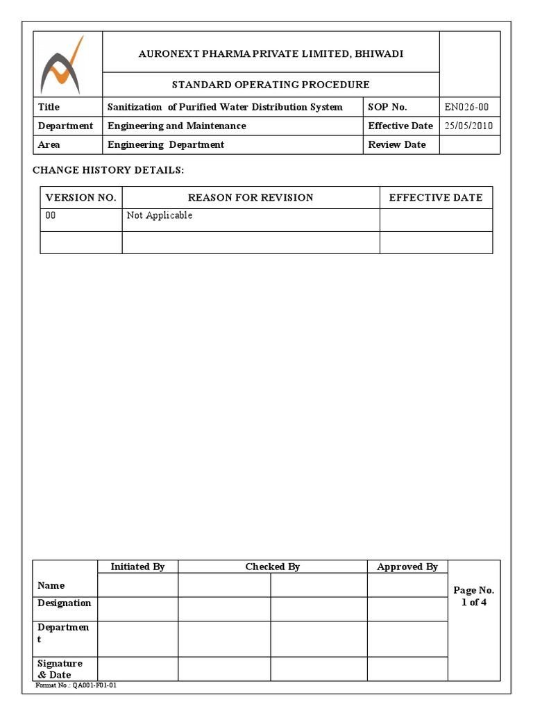 Sanitisation of Water System | PDF | Purified Water | Sodium Hydroxide