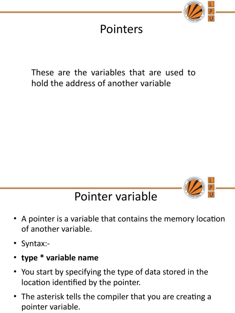 Pointers: These Are The Variables That Are Used To Hold The Address of Another Variable | PDF ...
