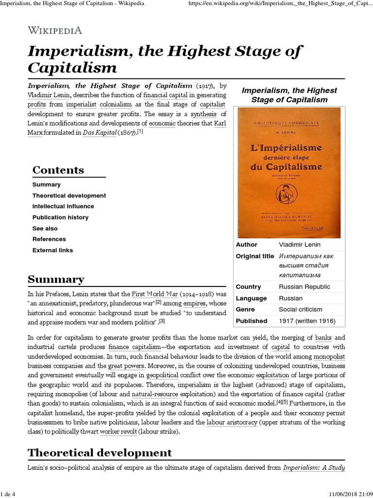Imperialism, The Highest Stage of Capitalism - Wikipedia | PDF ...