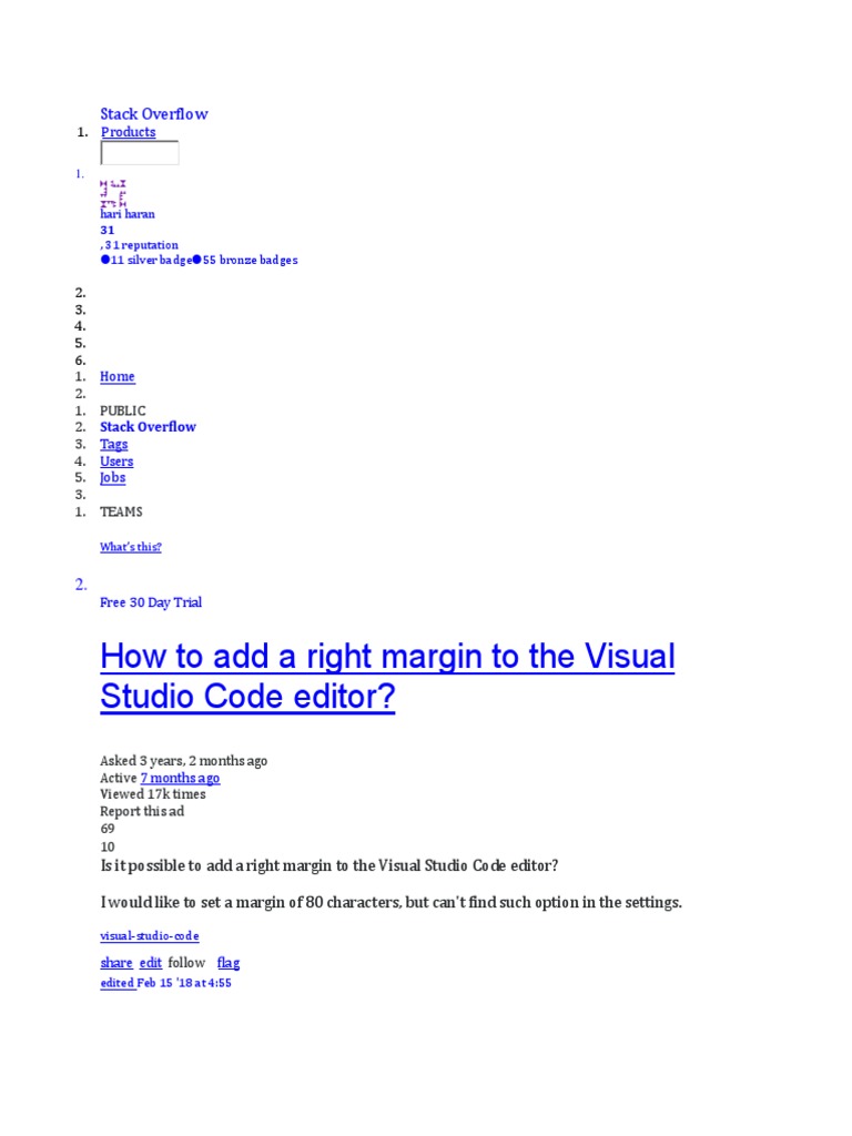 How To Add A Right Margin To The Visual Studio Code Editor?: Stack Overflow | Download Free PDF ...