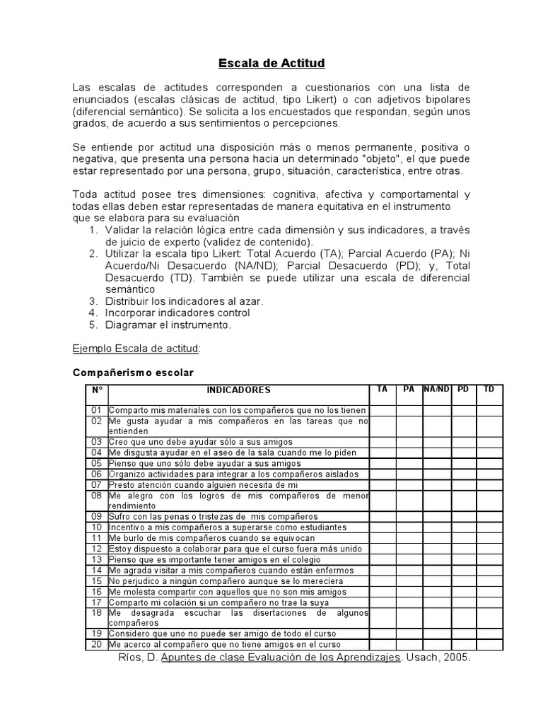Ejemplo De Escala De Actitudes Likert Pdf Escala Likert Actitud