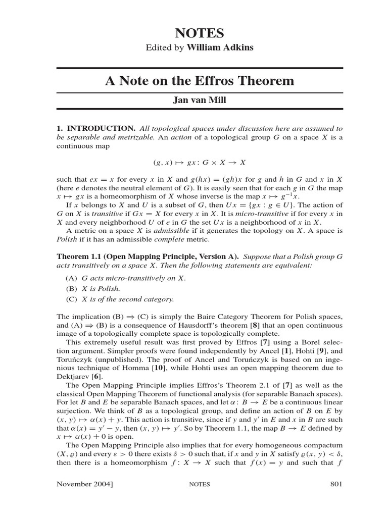 A Note On The Effros Theorem - Jan Van Mill | PDF | Metric Space ...