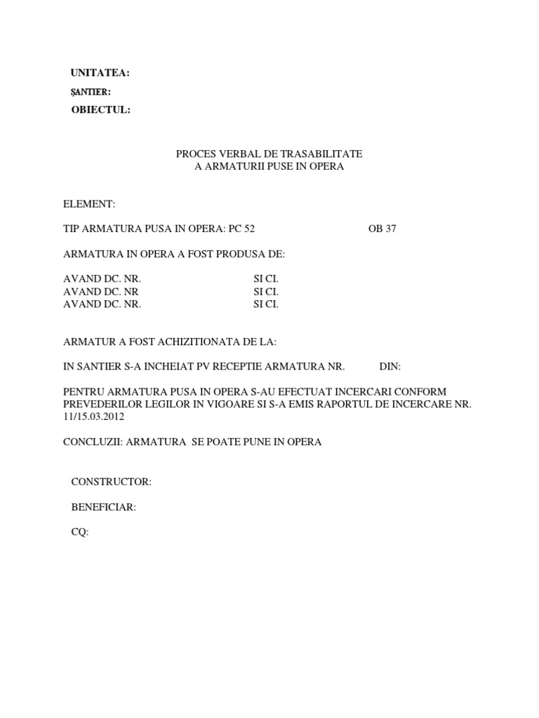 Proces Verbal de Trasabilitate Materiale PDF | PDF