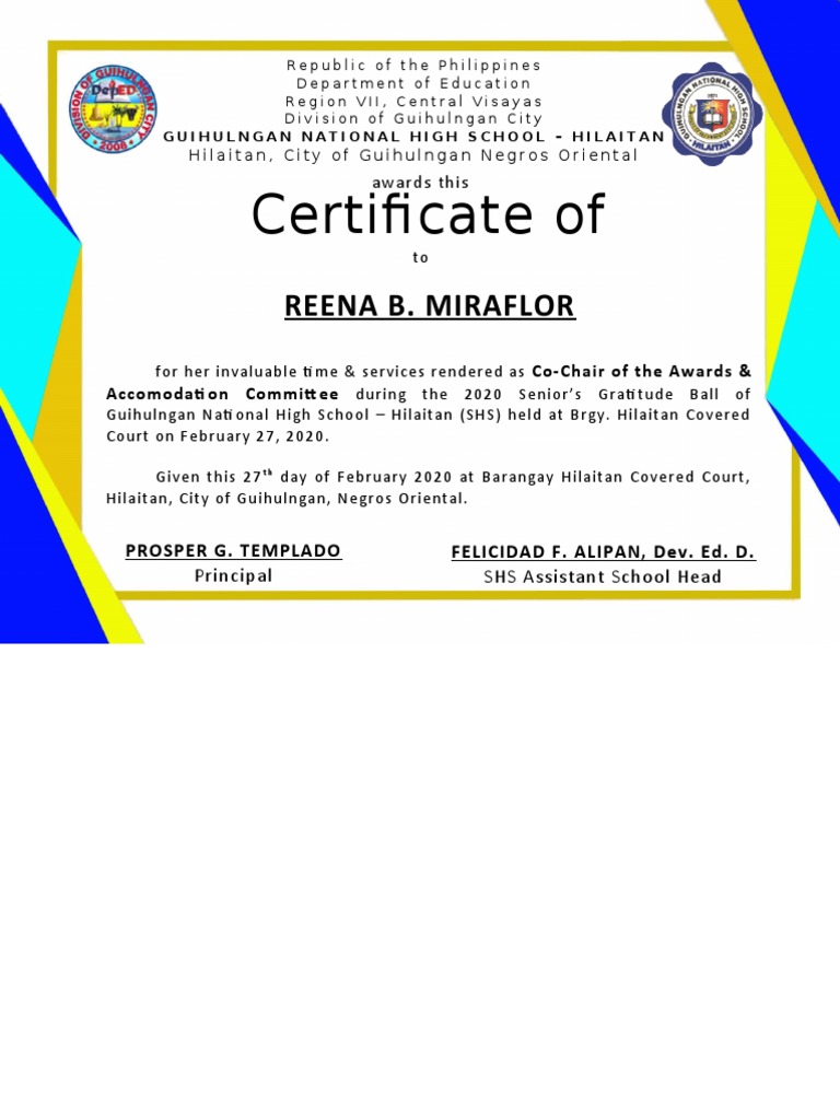 Cert of Recog. Seniors Ball | PDF