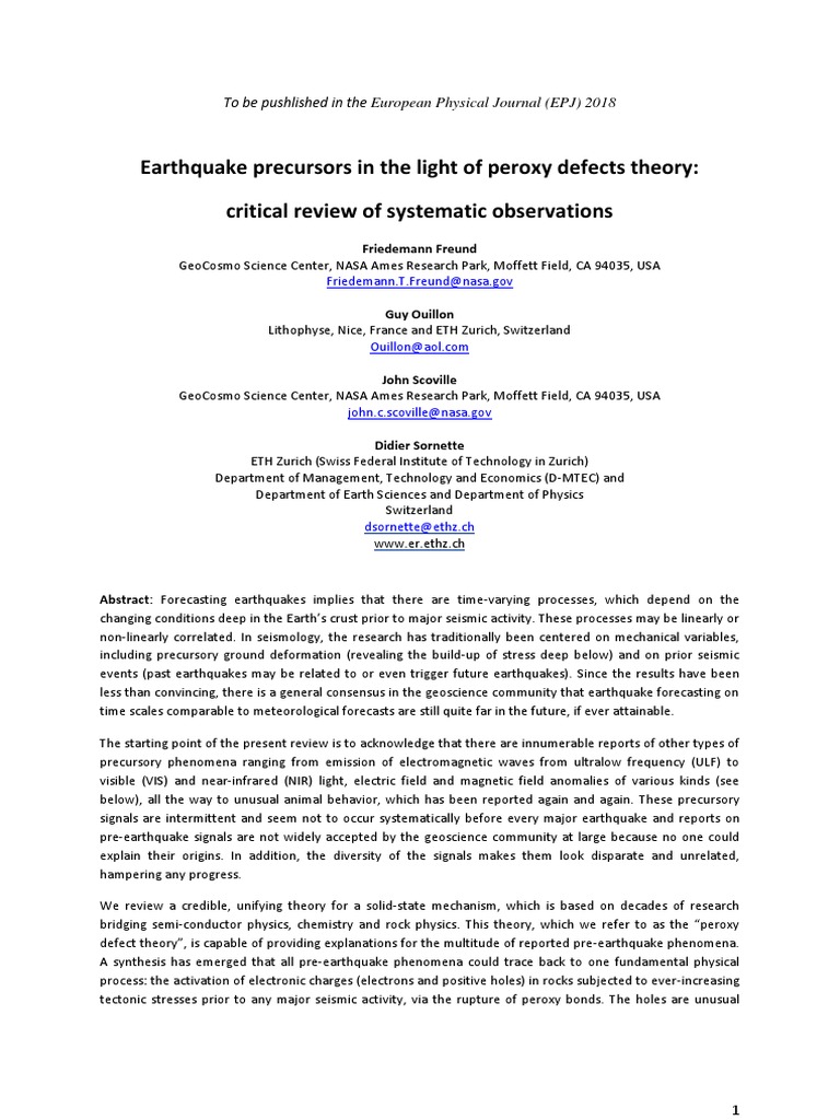 Earthquake Precursors in The Light of Peroxy Defects Theory: Critical ...