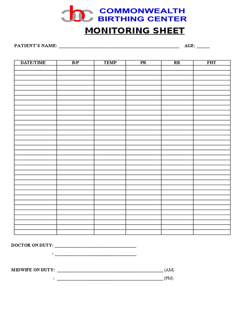 Monitoring Sheet: Patient'S Name | PDF
