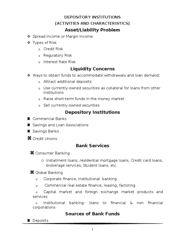 Depository Financial Institutions | PDF | Securities (Finance ...