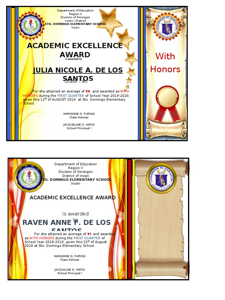 With Honors: Academic Excellence Award | PDF | Schools