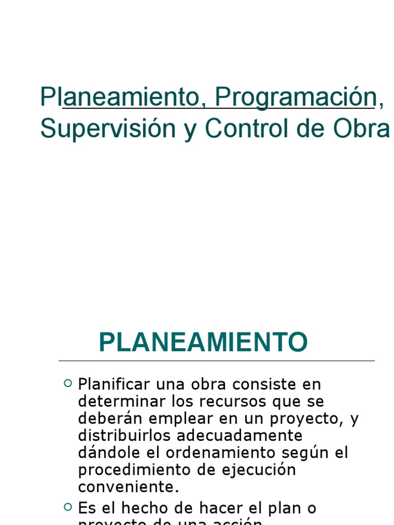 Planeamiento Programacion Supervision y Control de Obra | PDF | Planificación | Informática y ...