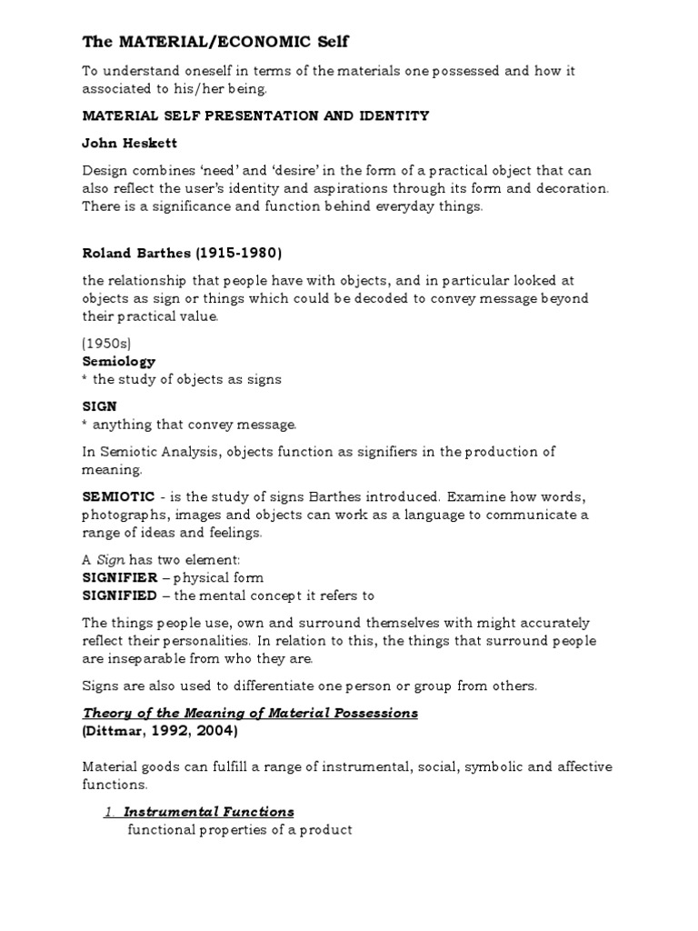 The Material/Economic Self | PDF | Consumerism | Affect (Psychology)