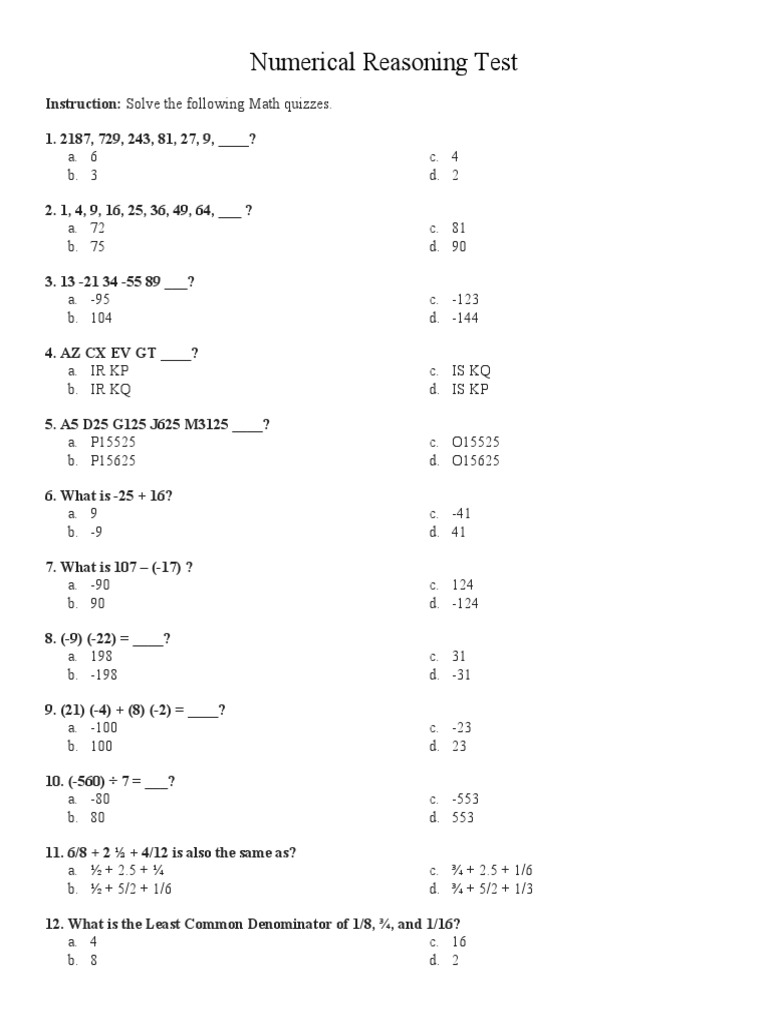 Numerical Reasoning Test | PDF | Odds | Division (Mathematics)