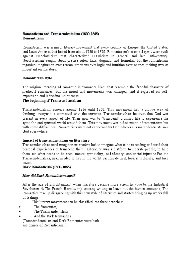 American Literature Notes | PDF | Transcendentalism | Romanticism