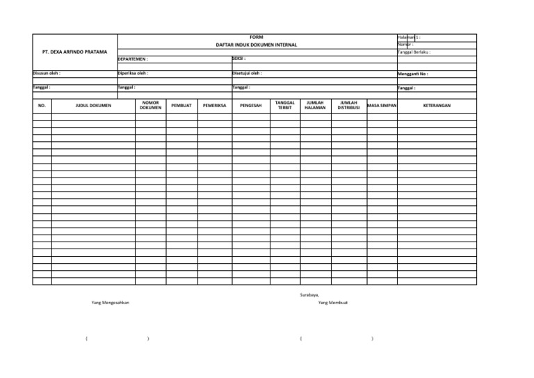 Form Daftar Dokumen Induk Internal | PDF