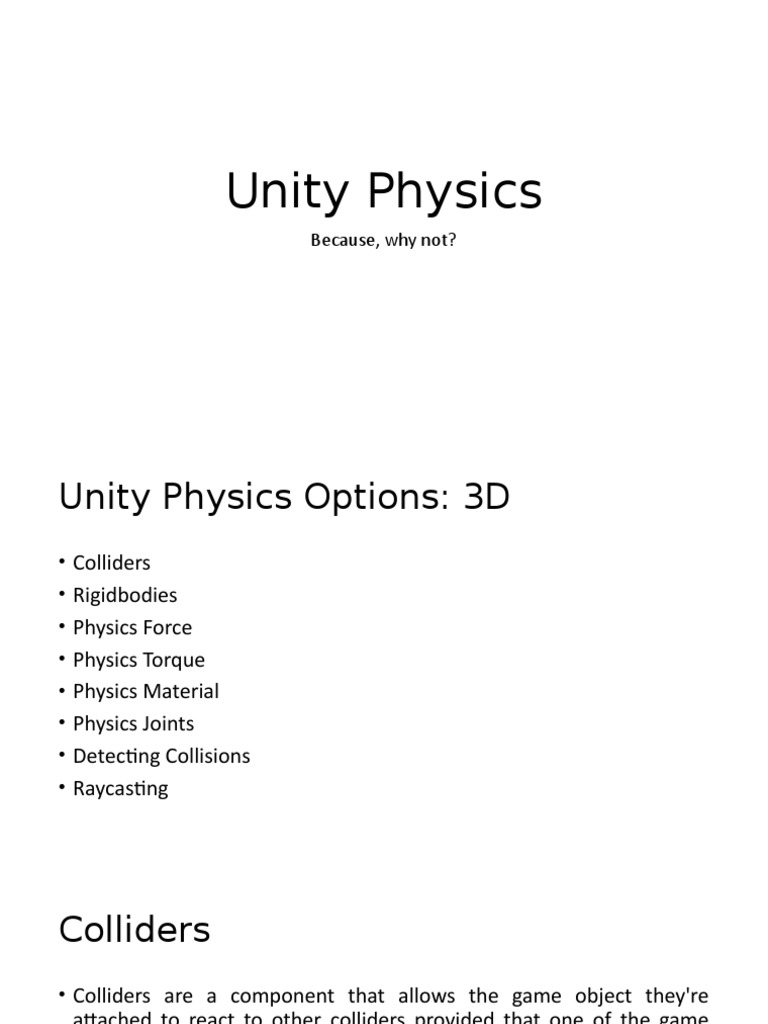 Unity Physics: Because, Why Not? | PDF | Collision | Classical Mechanics