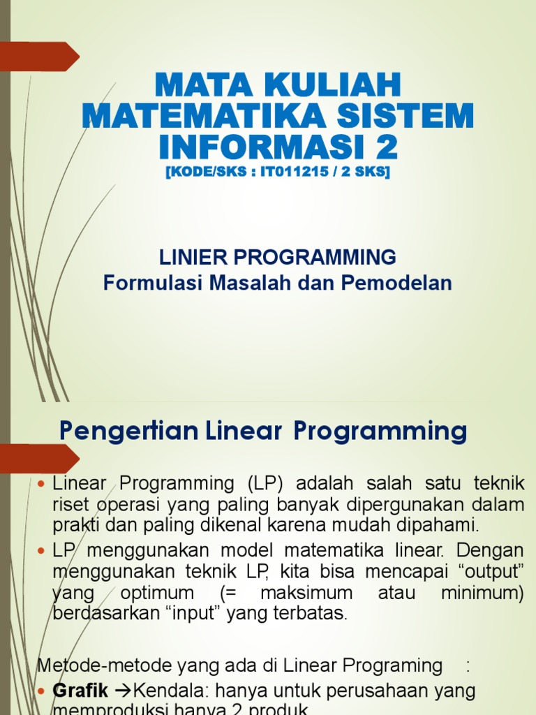 Linier Programming-Formulasi Masalah Dan Model | PDF