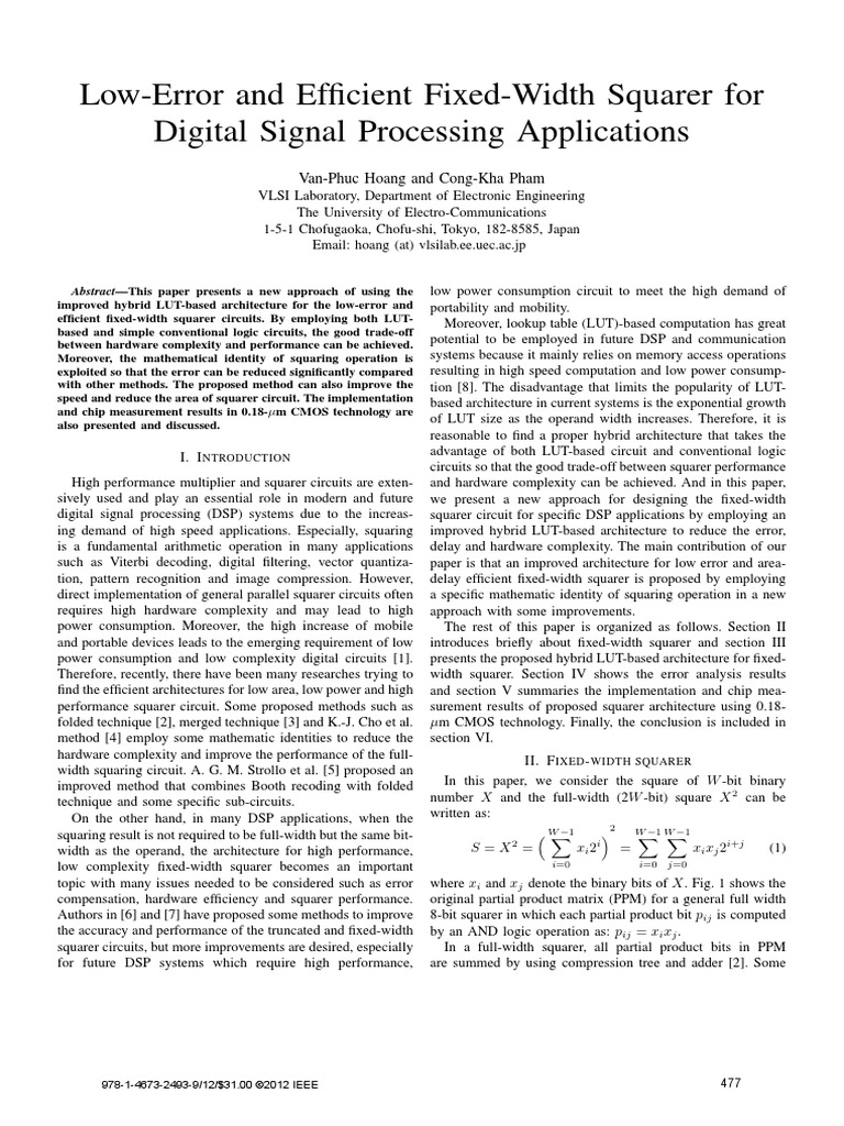 Low-Error and Efficient Fixed-Width Squarer For Digital Signal Processing Applications | PDF ...
